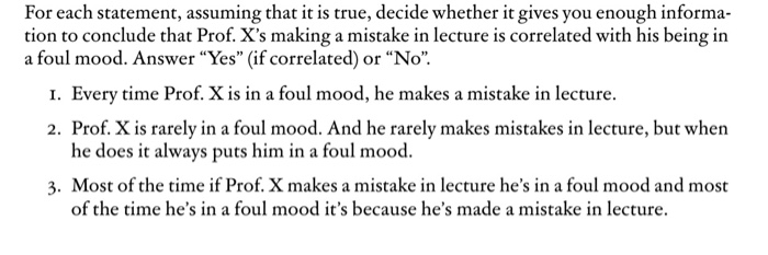 Solved For each statement, assuming that it is true, decide | Chegg.com