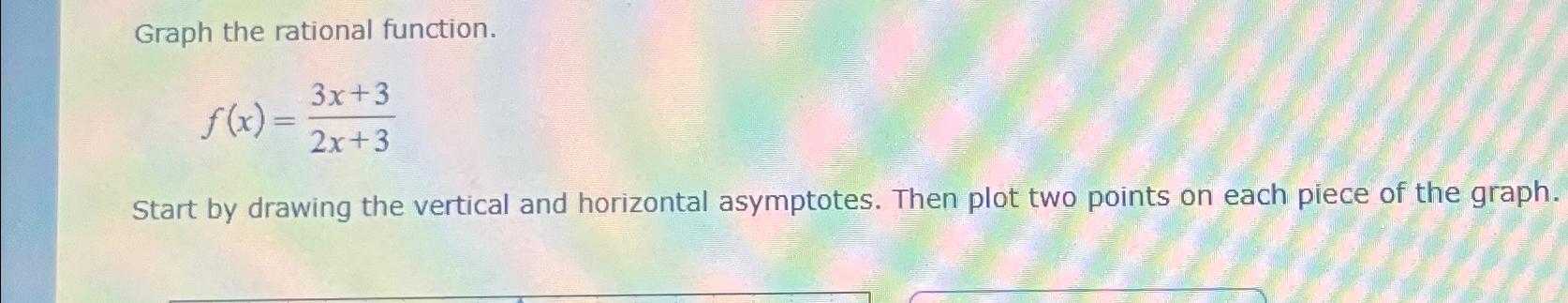 Solved Graph the rational function.f(x)=3x+32x+3Start by | Chegg.com
