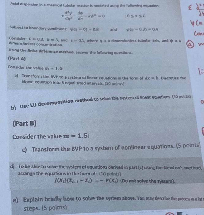 Solved Axial dispersion in a chemical tubular reactor is | Chegg.com