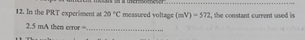 Solved als in a ermome 12. In the PRT experiment at 20 °C | Chegg.com