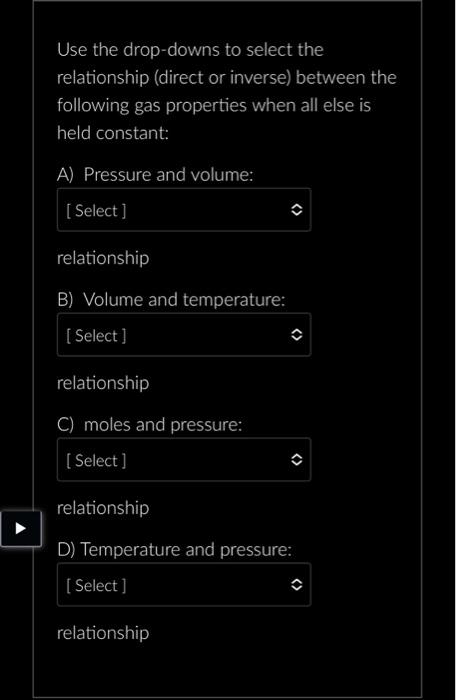 Solved Use the drop-downs to select the relationship (direct | Chegg.com