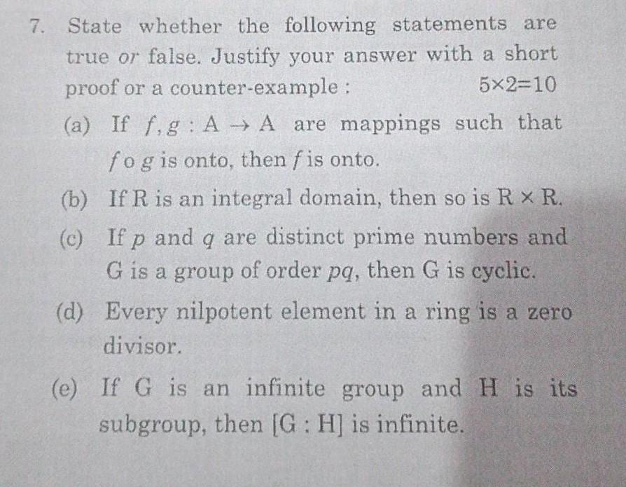 Solved 7. State whether the following statements are true or | Chegg.com