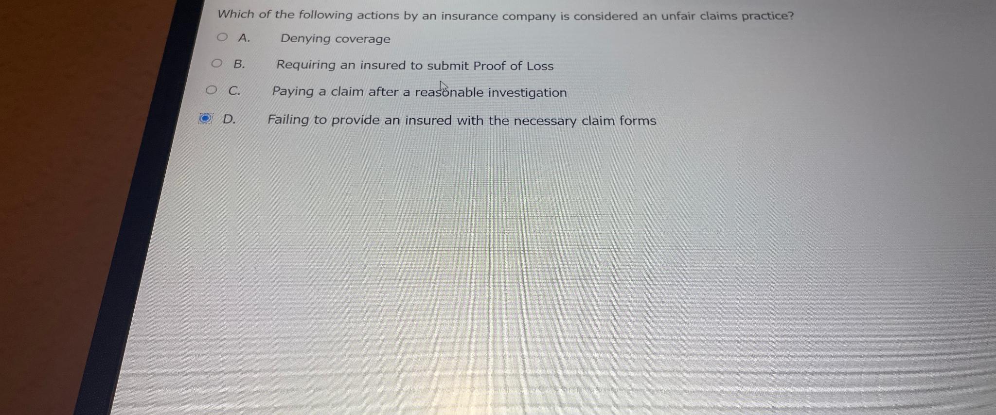 Solved Which of the following actions by an insurance | Chegg.com