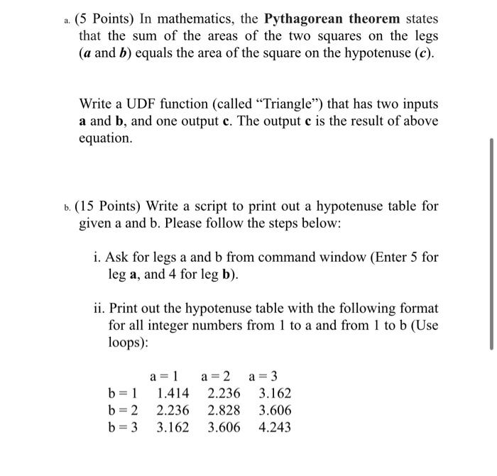 Solved a. (5 Points) In mathematics, the Pythagorean theorem | Chegg.com