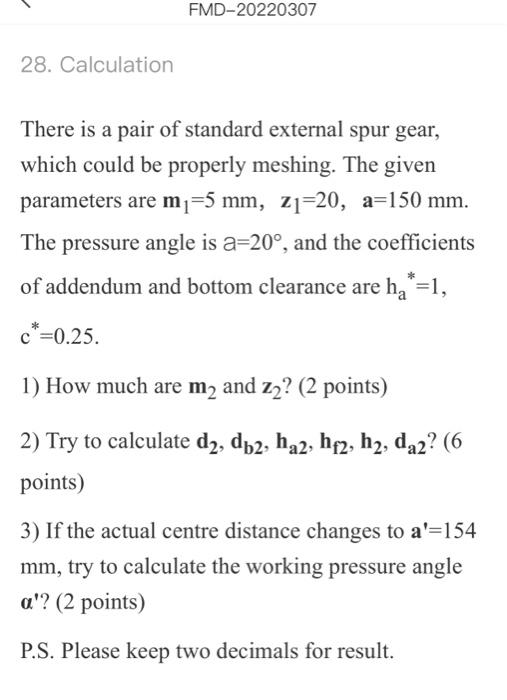 Solved FMD-20220307 28. Calculation There is a pair of | Chegg.com