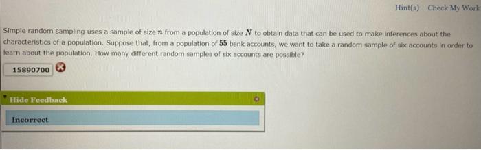 Solved Simple random sampling uses a sample of size n from a | Chegg.com