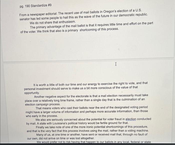 Assignment Instructions: Standardization of Arguments | Chegg.com
