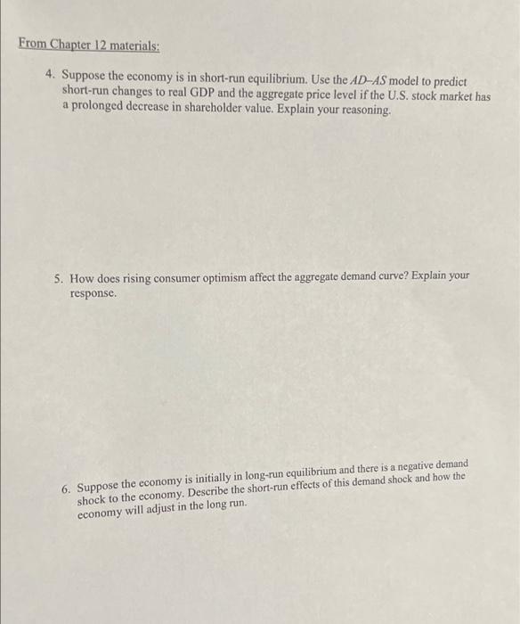 Solved From Chapter 12 materials: 4. Suppose the economy is | Chegg.com