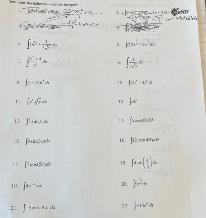 Solved Determine the following indefinite Integrals: 1. | Chegg.com