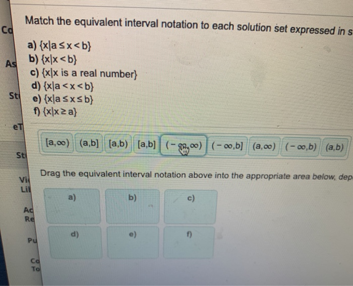 Solved Match the equivalent interval notation to each | Chegg.com