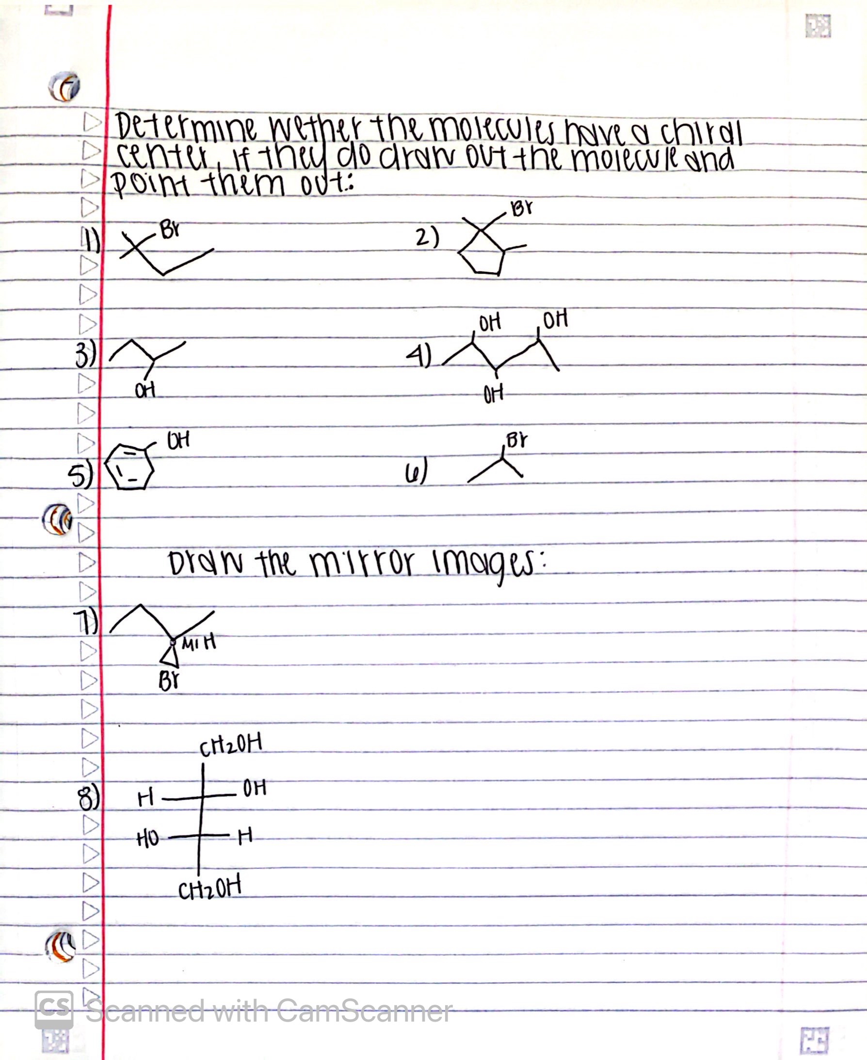 Solved Determine wether the molecules have a chiral center, | Chegg.com