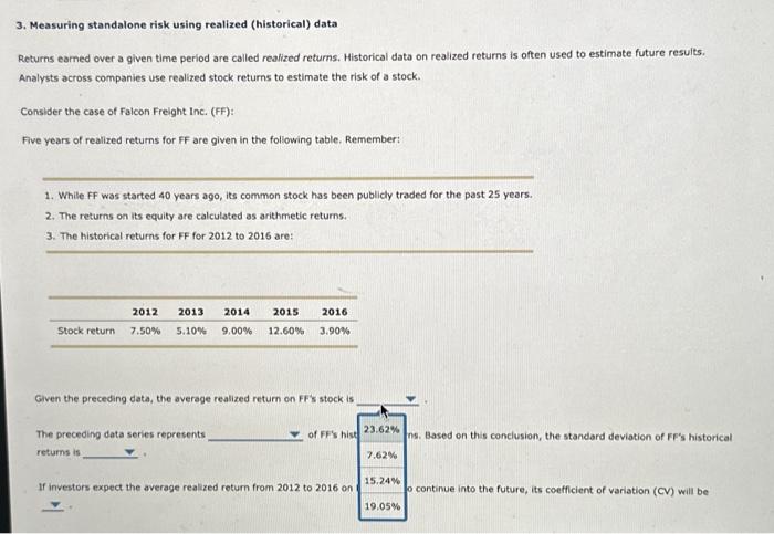 Solved 3. Measuring standalone risk using realized | Chegg.com