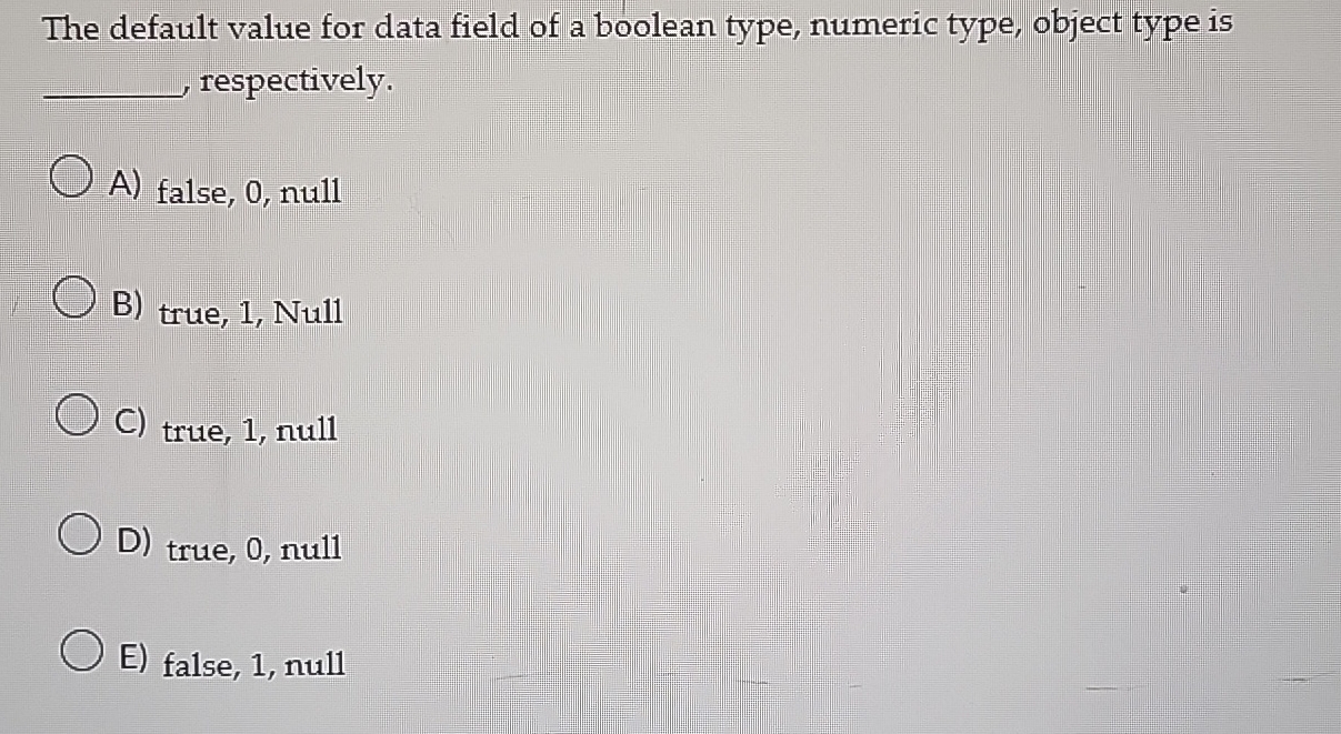 Solved The default value for data field of a boolean type, | Chegg.com