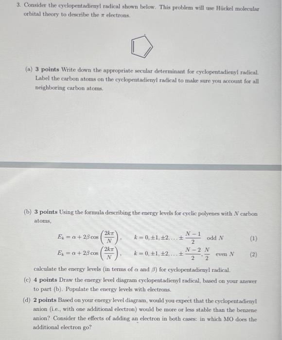 Solved 3. Consider the cyclopentadienyl radical shown below. | Chegg.com