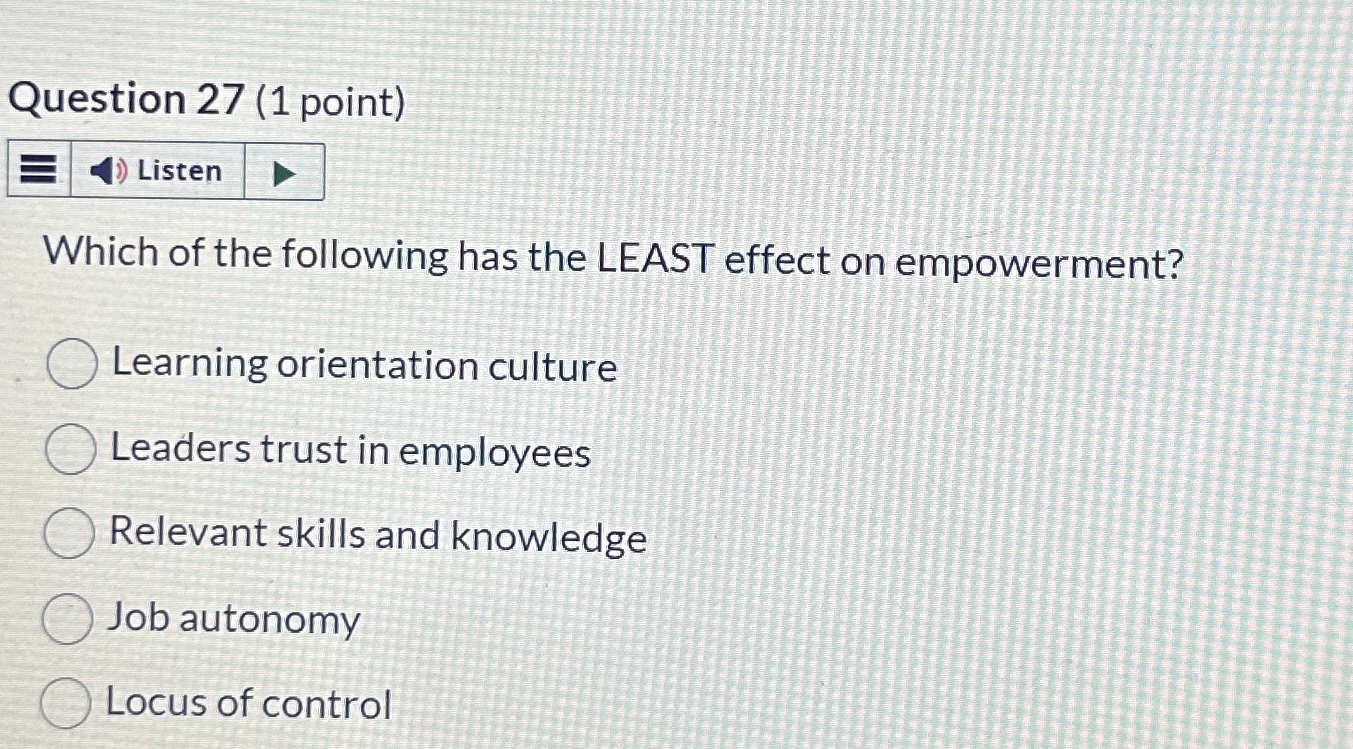 Solved Question 27 (1 ﻿point)ListenWhich of the following | Chegg.com