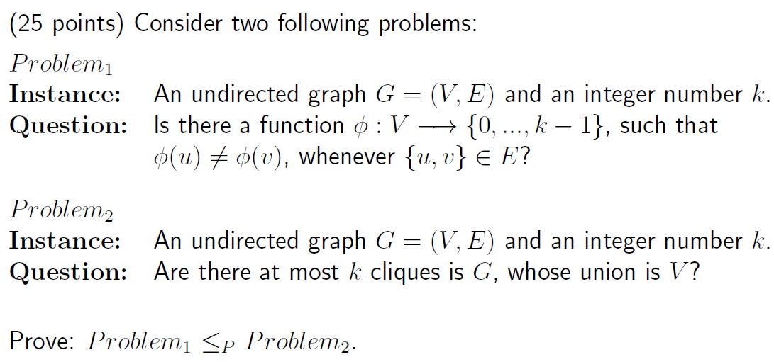 Solved Consider two following problems:Problem 1Instance: An | Chegg.com