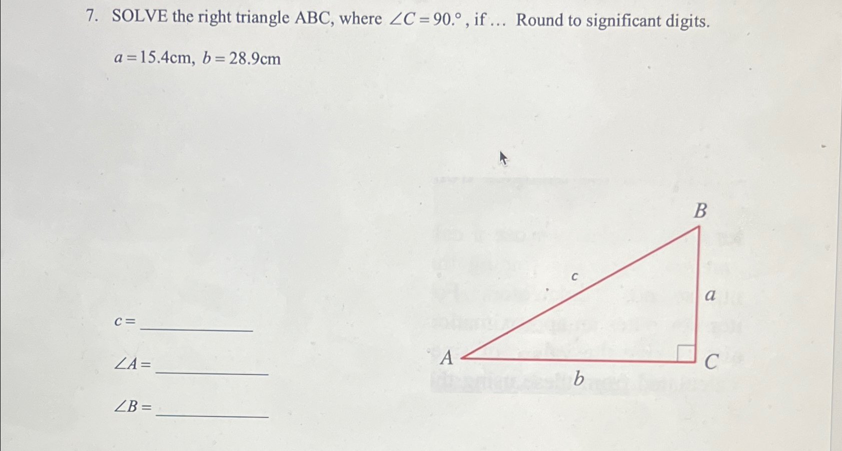 Solved SOLVE the right triangle ABC, where ??C=90.°, ﻿if ... | Chegg.com