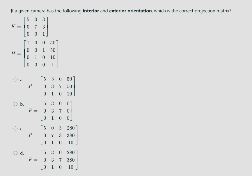 Solved If a given camera has the following interior and | Chegg.com