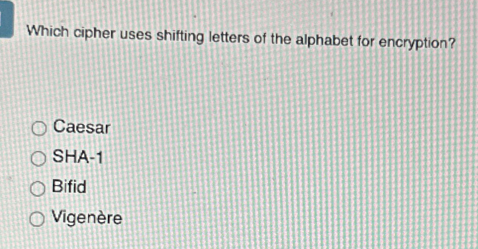 Solved Which cipher uses shifting letters of the alphabet | Chegg.com