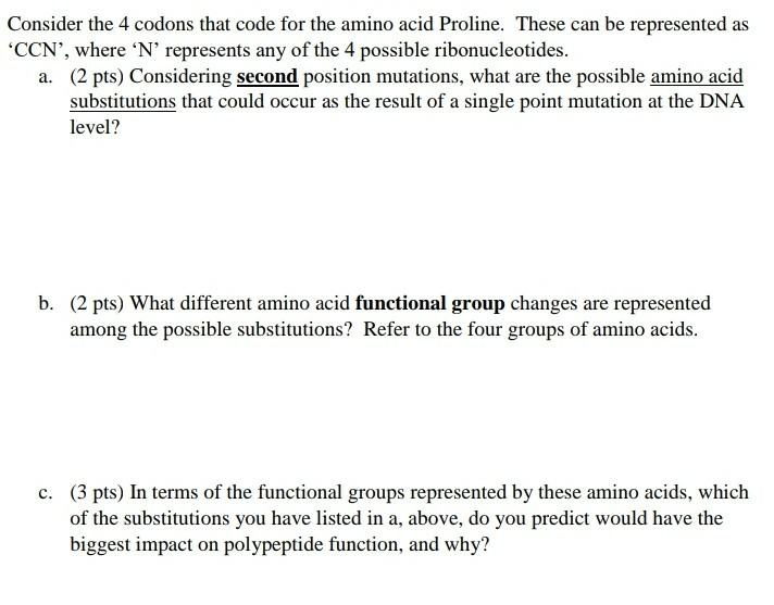 Solved Consider the 4 codons that code for the amino acid | Chegg.com