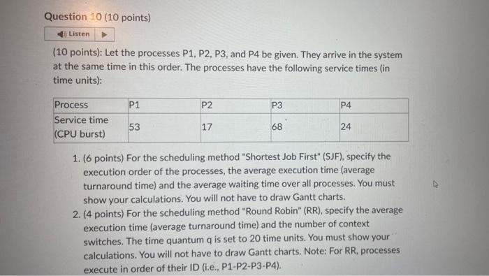 Solved (10 points): Let the processes P1,P2,P3, and P4 be | Chegg.com