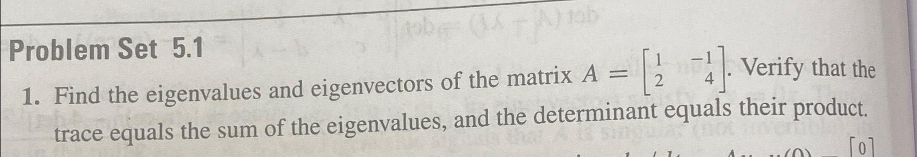 Solved Problem Set 5.1Find the eigenvalues and eigenvectors | Chegg.com