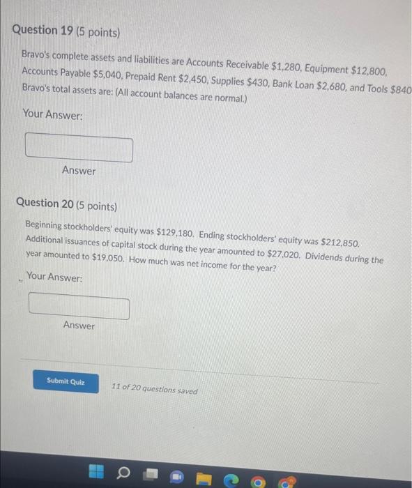Solved Question 19 (5 points) Bravo's complete assets and | Chegg.com