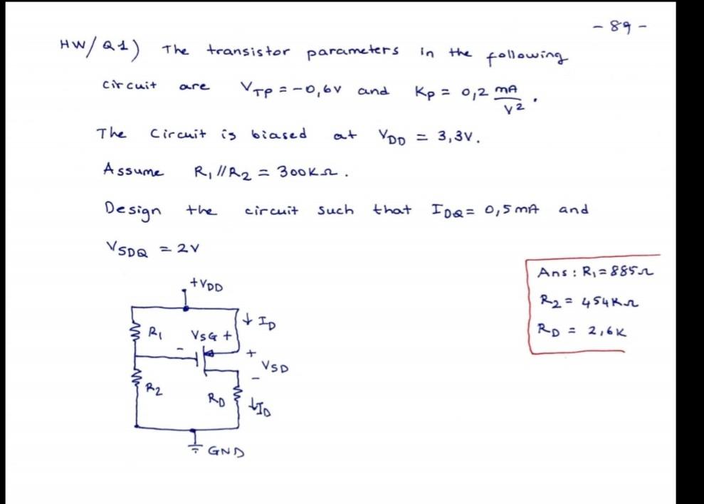 Solved 89- Hw/Q1) The transistor parameters in the following | Chegg.com