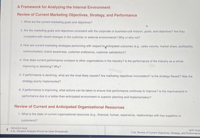 Solved A Framework for Analyzing the Internal Environment | Chegg.com