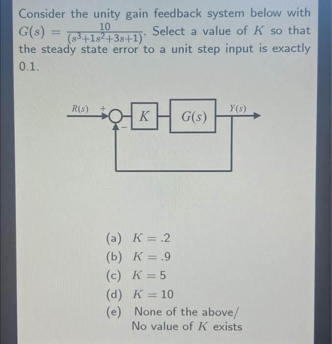 Solved Consider the unity gain feedback system below with 10 | Chegg.com