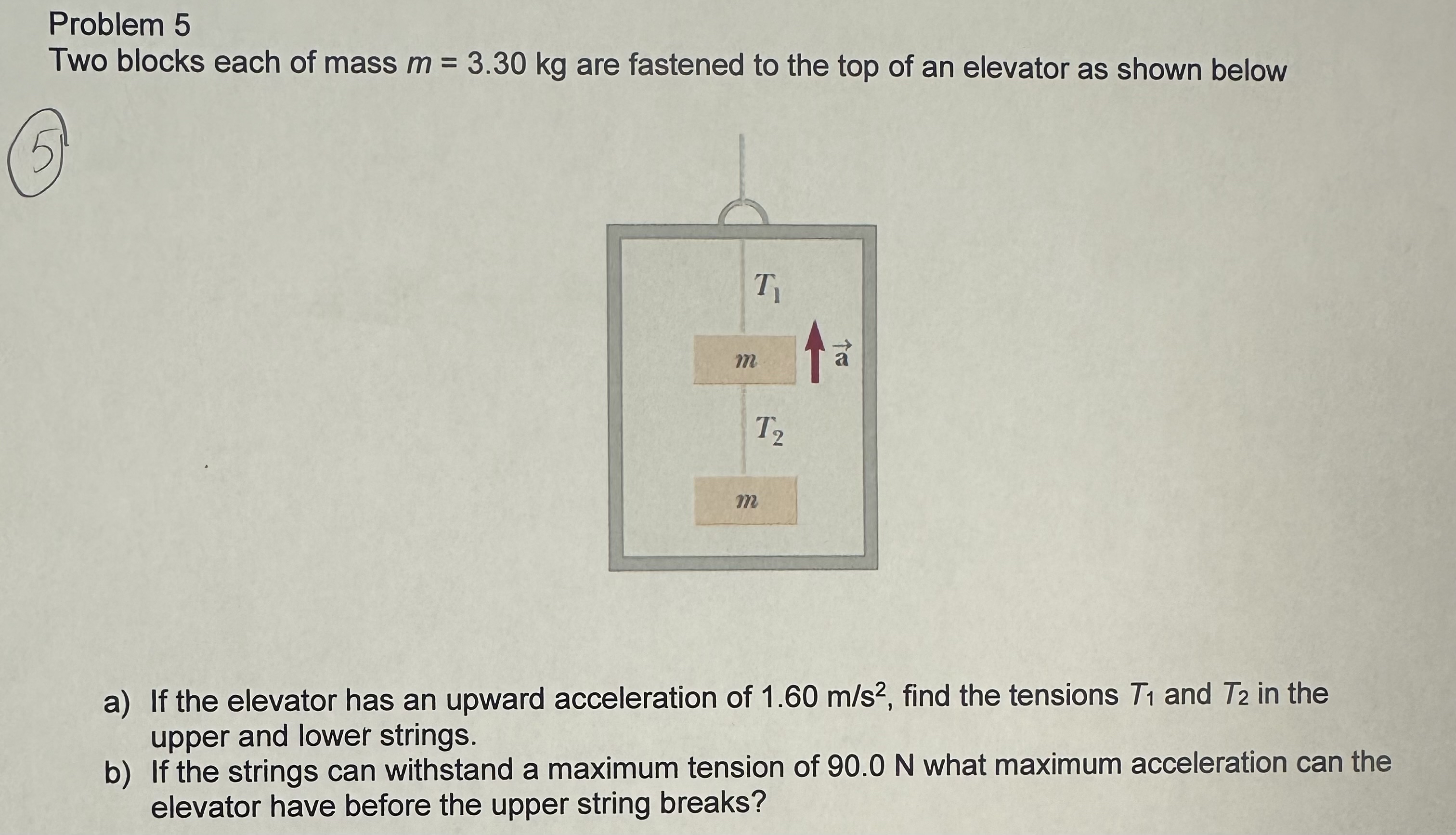 Solved Problem 5Two blocks each of mass m=3.30kg ﻿are | Chegg.com