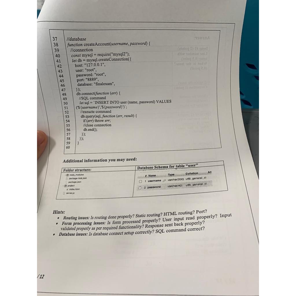 Solved //databasefunction createAccount(username, | Chegg.com