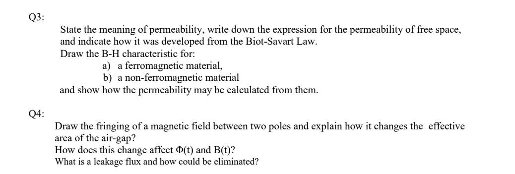 Solved State the meaning of permeability, write down the | Chegg.com