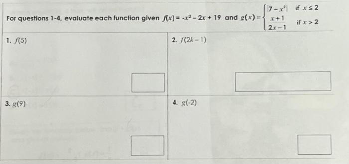 Solved For questions 1-4, evaluate each function given f(x) | Chegg.com