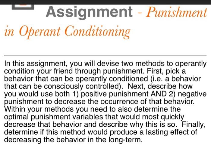 Assignment - Punishment in Operant Conditioning In | Chegg.com