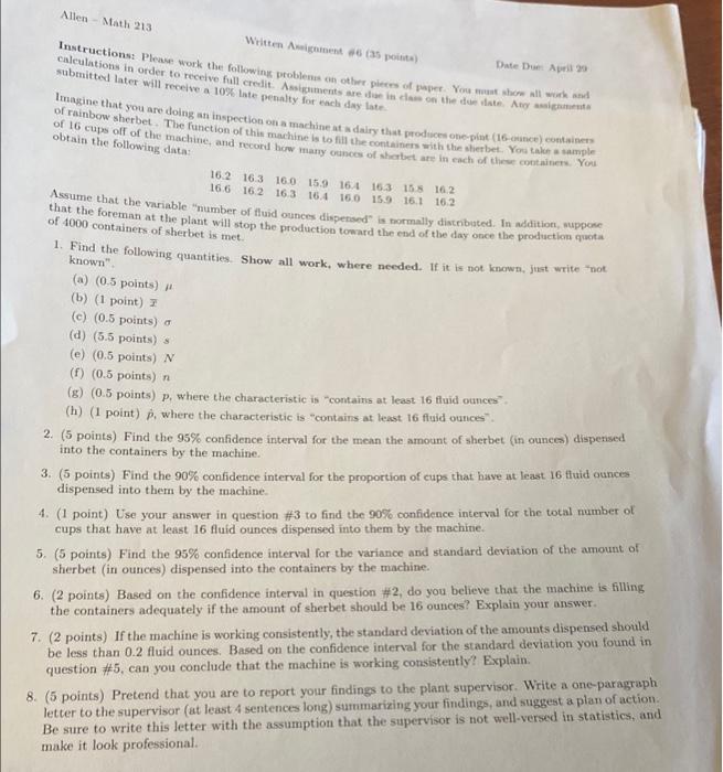 Solved Allen Math 213 Written A6 (35) Date Del 29 | Chegg.com