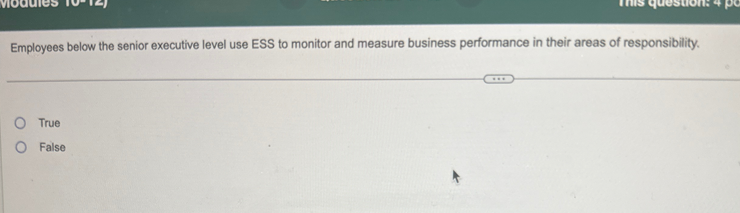 Solved Employees below the senior executive level use ESS to | Chegg.com