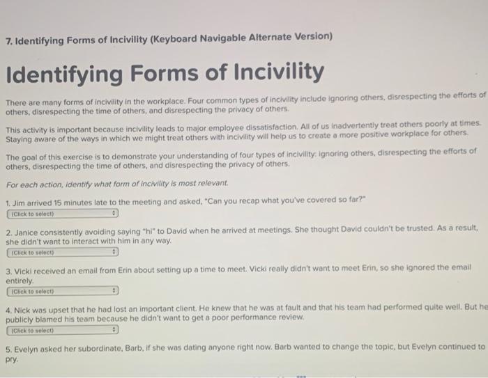 Solved 7. Identifying Forms of Incivility (Keyboard | Chegg.com
