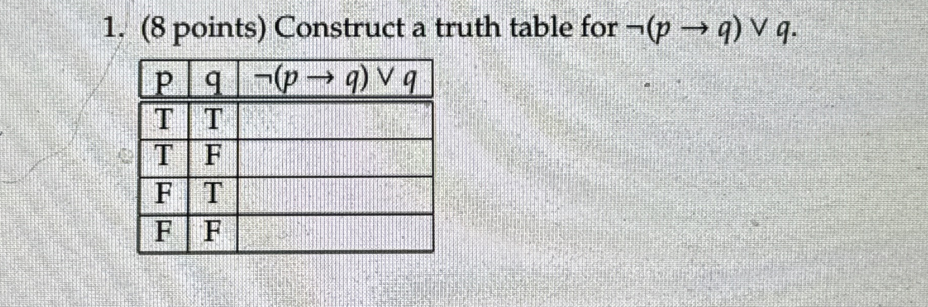 Solved ( 8 ﻿points) ﻿Construct a truth table for | Chegg.com
