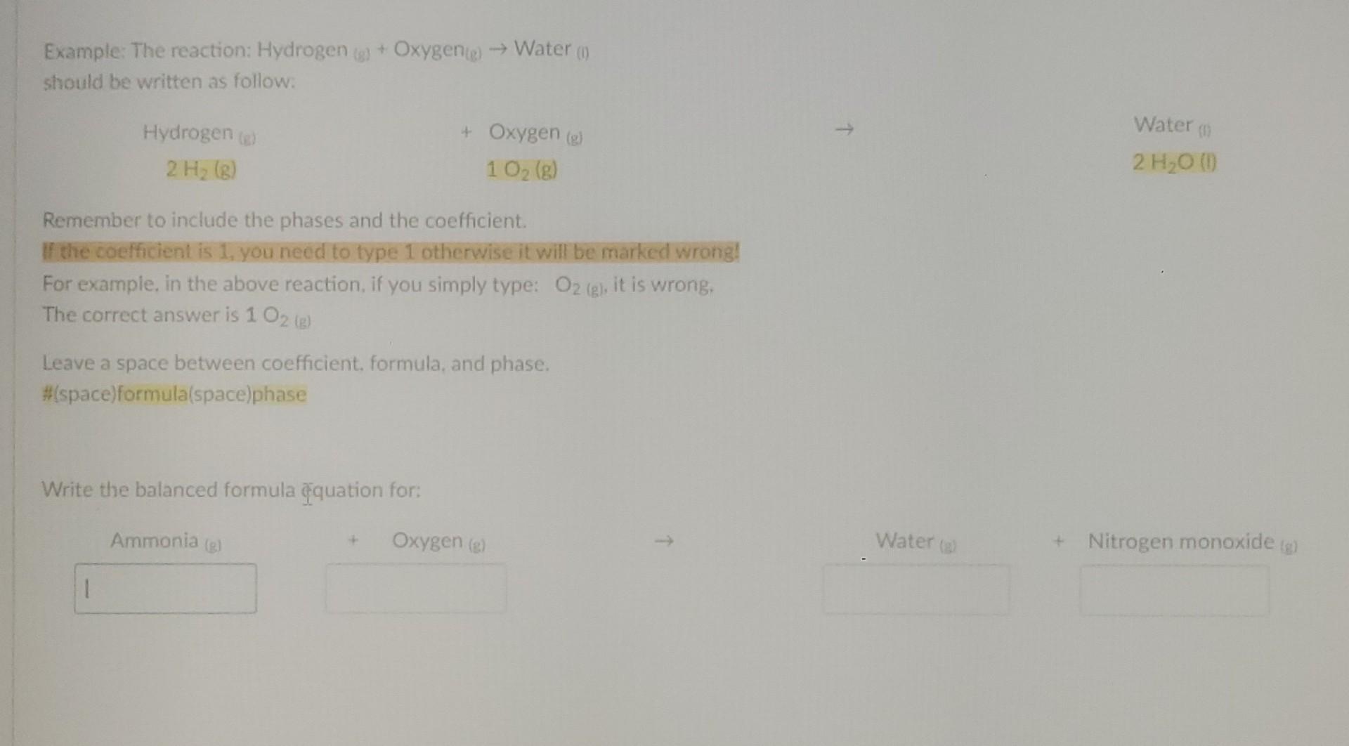 Solved Example: The reaction: Hydrogen (g)+ Oxygen (g)→ | Chegg.com