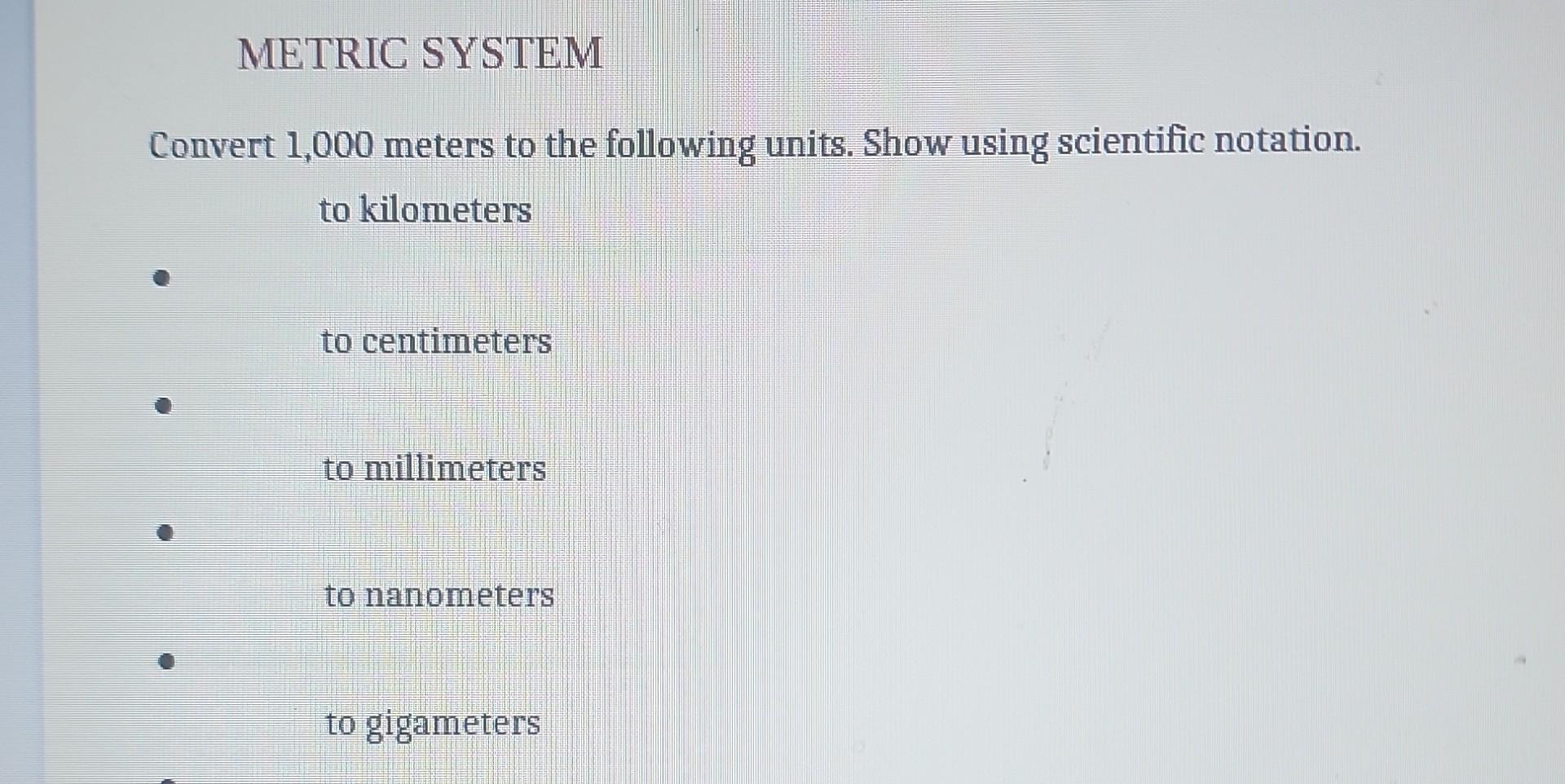 Solved Convert 1,000 meters to the following units. Show | Chegg.com