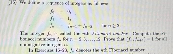 Solved (15) We define a sequence of integers as follows: | Chegg.com