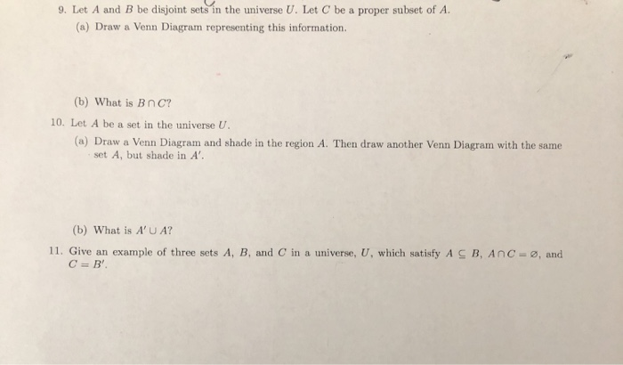 Solved 9. Let A and B be disjoint sets in the universe U. | Chegg.com