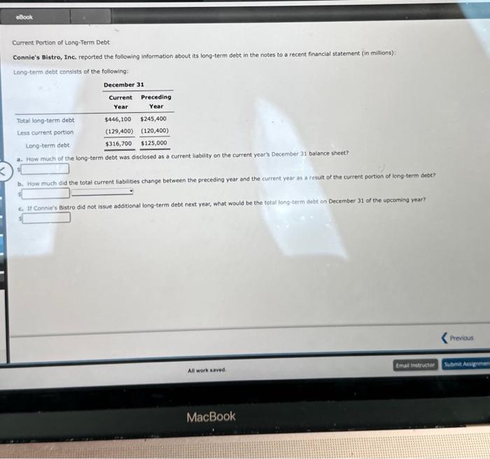 Solved eBook Current Portion of Long-Term Debt Connie's | Chegg.com