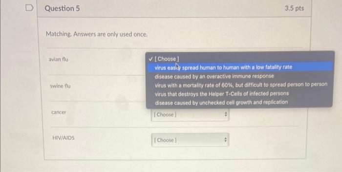 Solved Matching. Answers are only used once. avian flu swine | Chegg.com