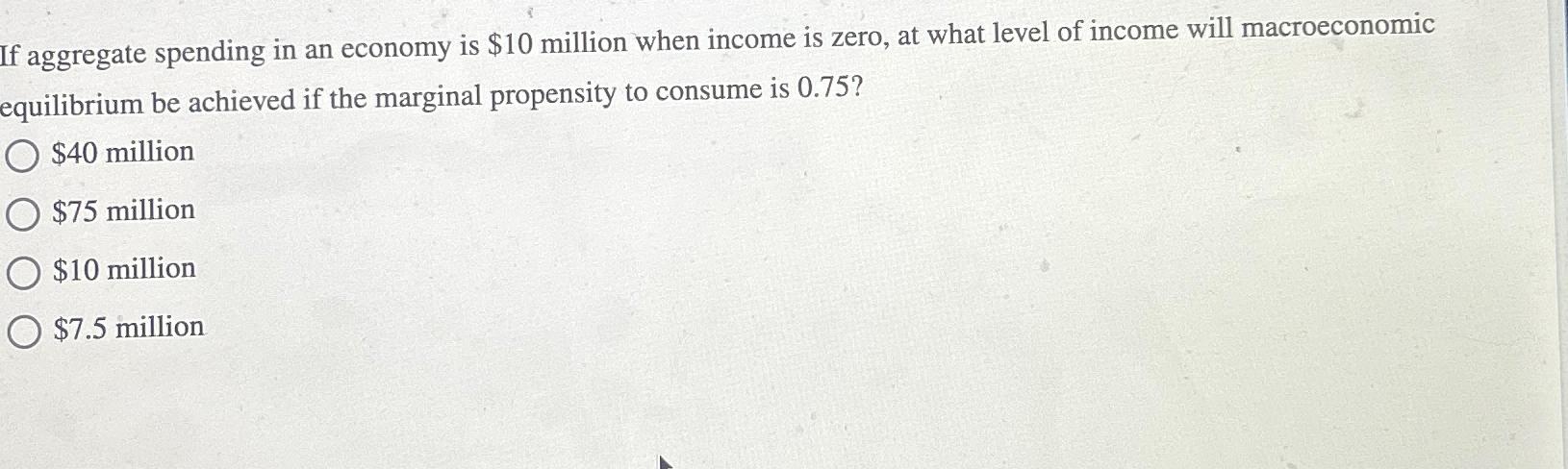 Solved If aggregate spending in an economy is $10 ﻿million | Chegg.com