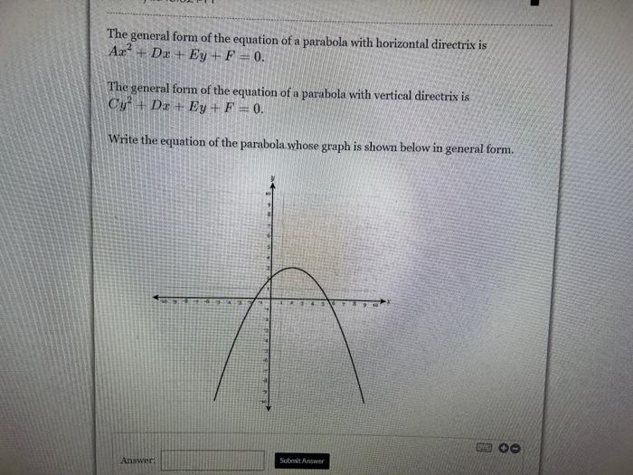 Solved The general form of the equation of a parabola with | Chegg.com