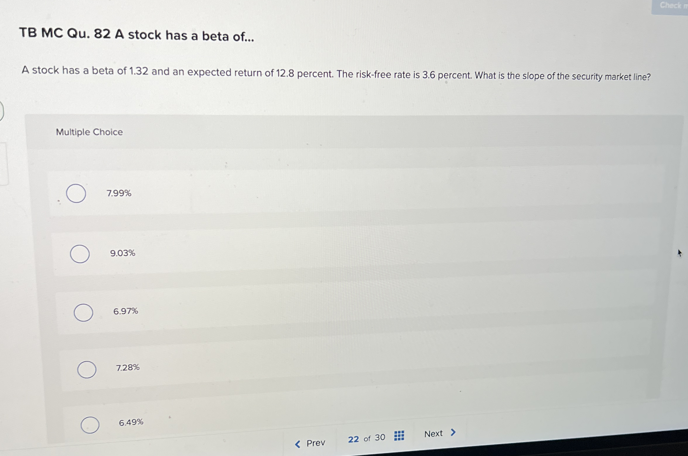 Solved TB MC Qu. 82 ﻿A stock has a beta of...A stock has a | Chegg.com