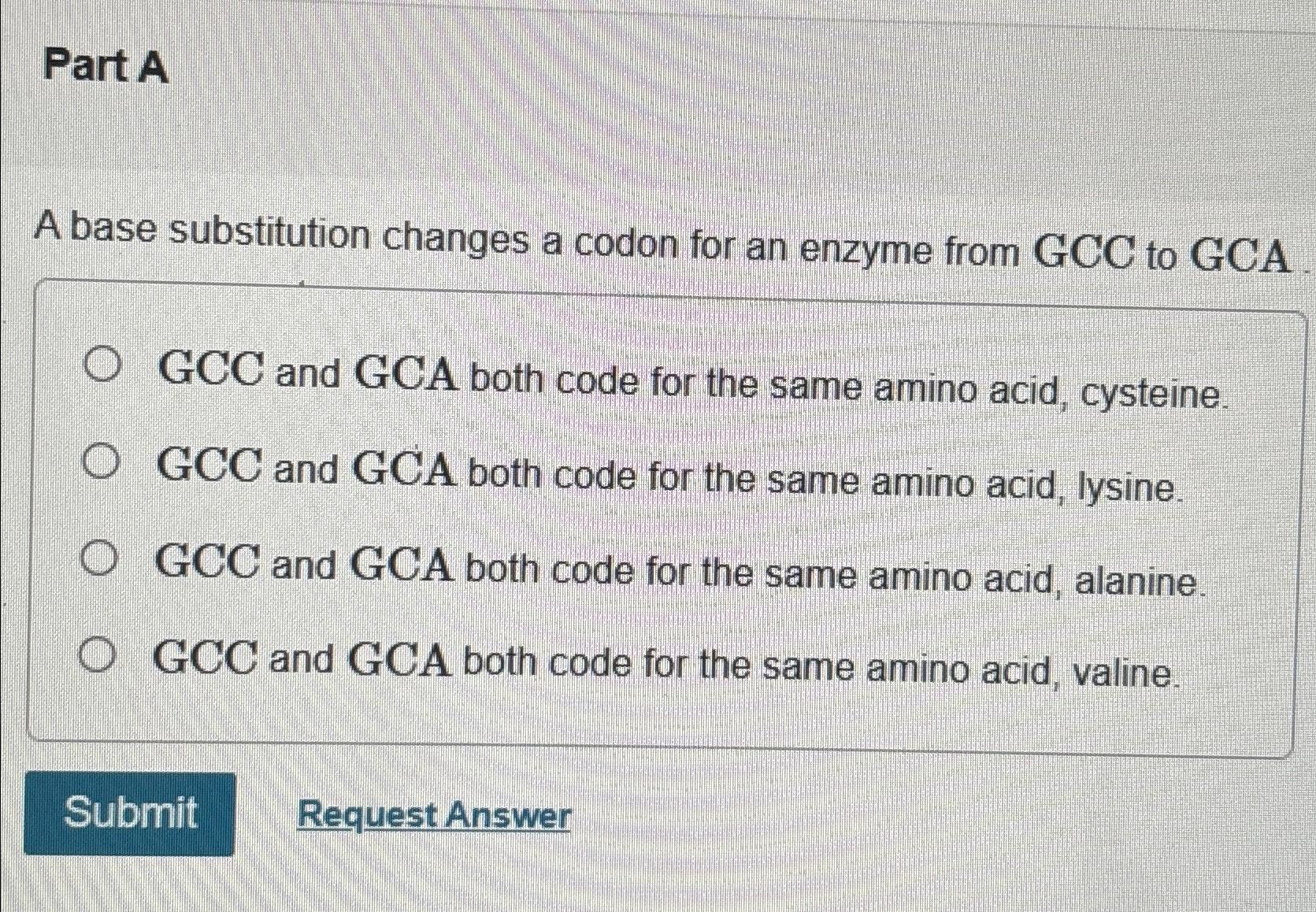 Solved Part AA base substitution changes a codon for an | Chegg.com
