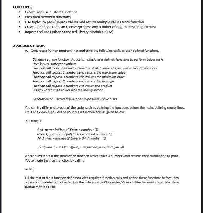 Solved OBJECTIVES: - Create and use custom functions - Pass | Chegg.com